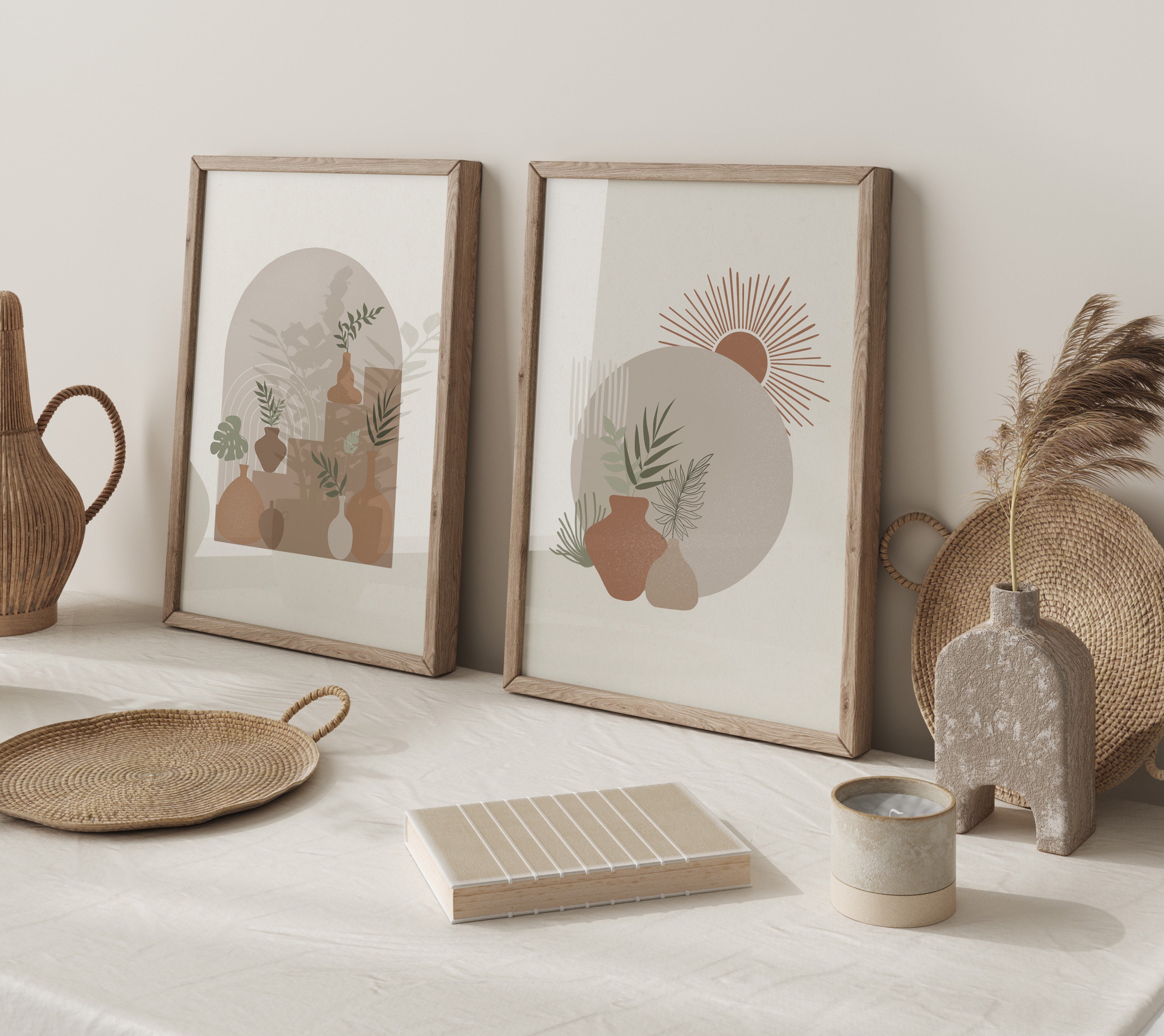 Boho Vase Wall Art Set, Boho Decor for Living Room, Summer Botanical ...