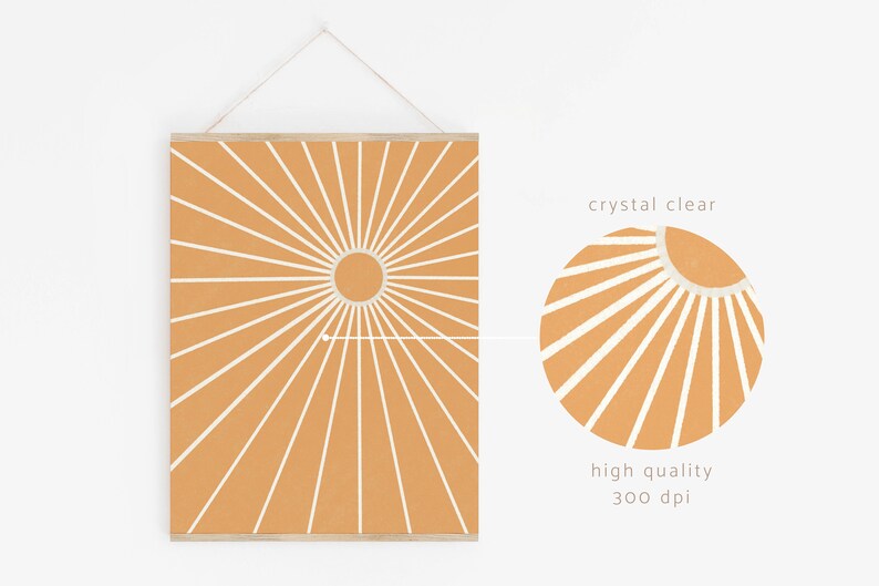 Yellow Sun Print, Abstract Sun Wall Art, Mid Century Modern Wall Art ...