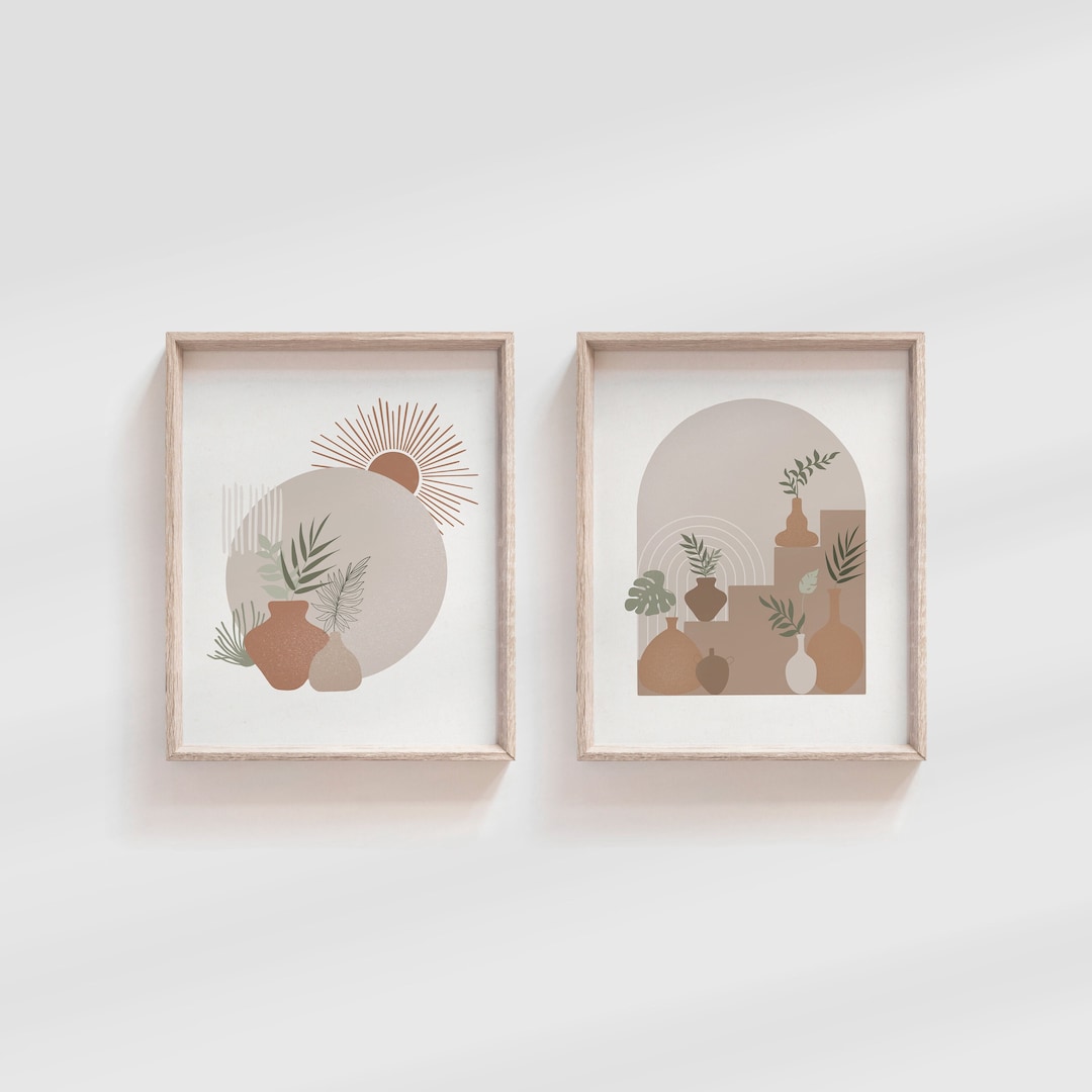 Boho Vase Wall Art Set, Boho Decor for Living Room, Summer Botanical ...