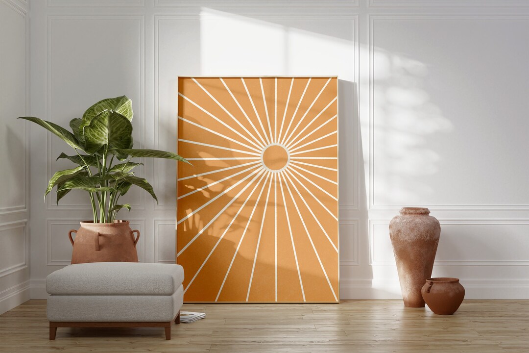 Yellow Sun Print, Abstract Sun Wall Art, Mid Century Modern Wall Art ...