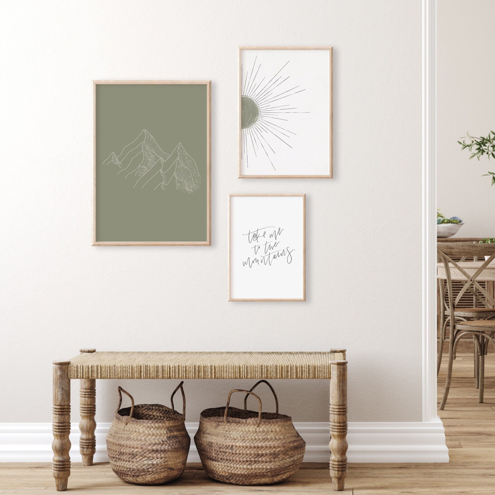 Set of 3 Green Mountains Prints Green Mountain Line Art - Etsy