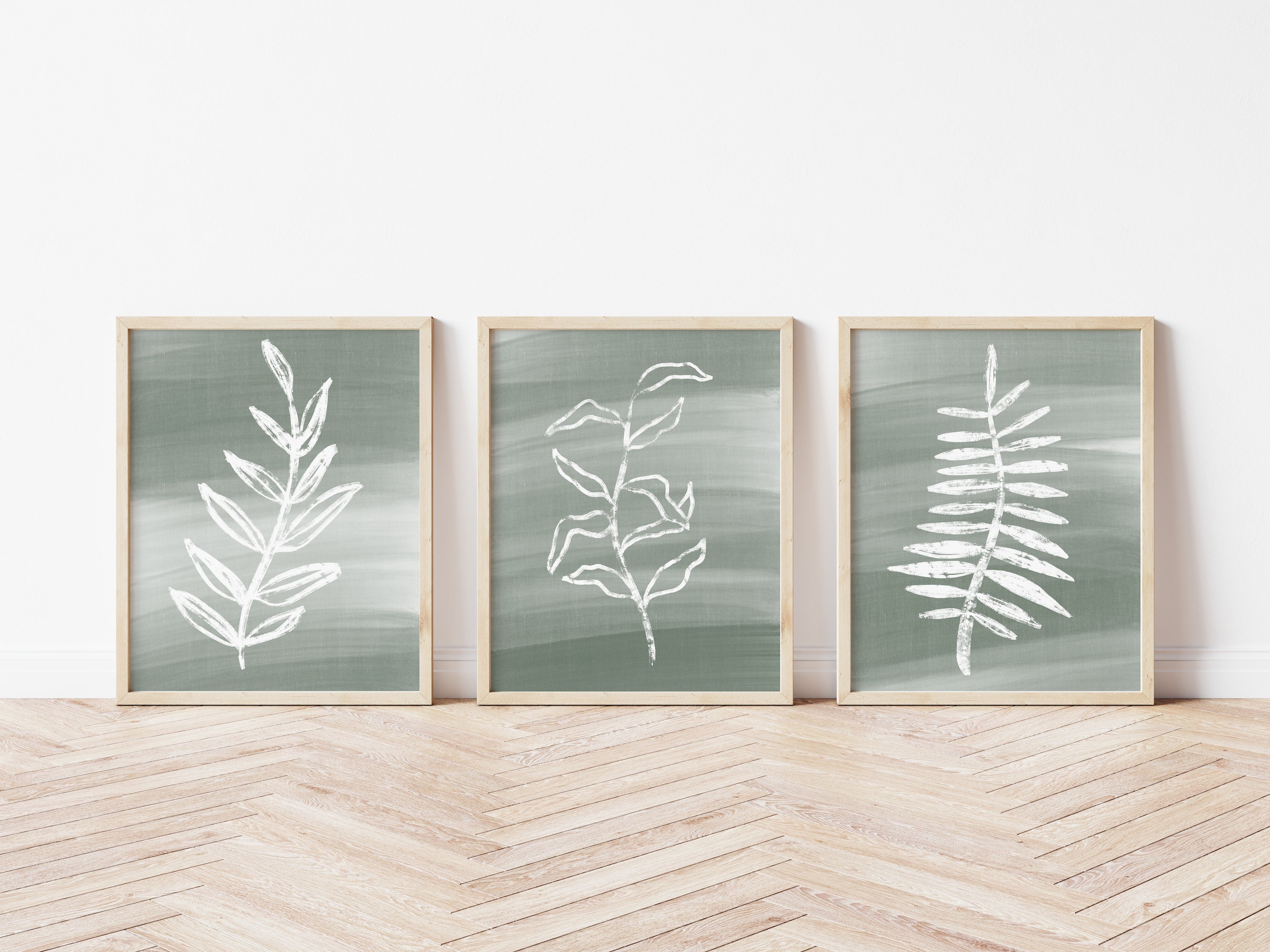 Set of 3 Green Botanical Prints Digital Botanical Prints Botanical Wall ...