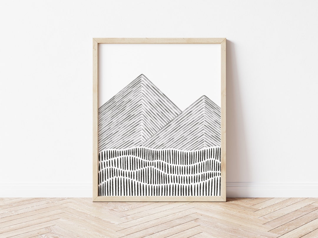 Black Abstract Mountain and Sea Print, Abstract Mountain Print ...