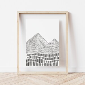 Black Abstract Mountain and Sea Print, Abstract Mountain Print ...