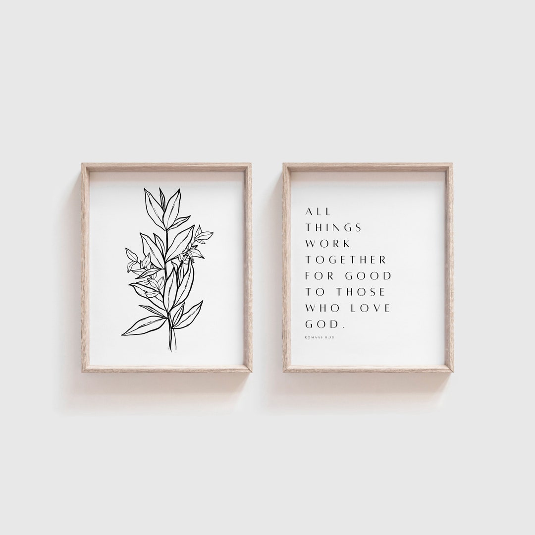Romans 8 28 Bible Verse Wall Art Set of 2, Minimalist Bible Art, Modern ...