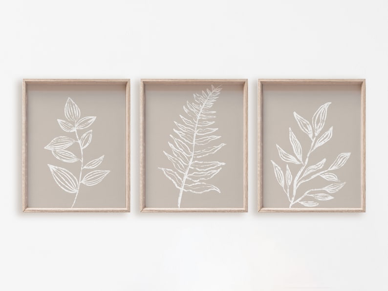 Neutral Botanical Print Set, Botanical Wall Art Set of 3 Bedroom ...
