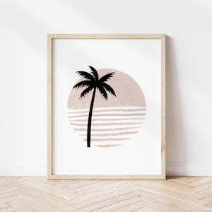 Boho Beach Palm Tree Prints, Boho Abstract Sun Print, Beach Bungalow ...