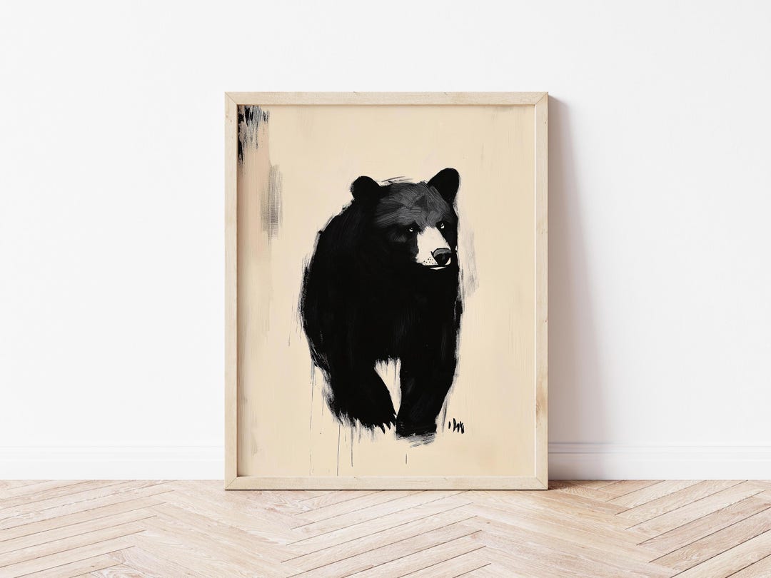 Black Bear Abstract Wall Art, Bear Digital Print, Woodland Animal Print ...