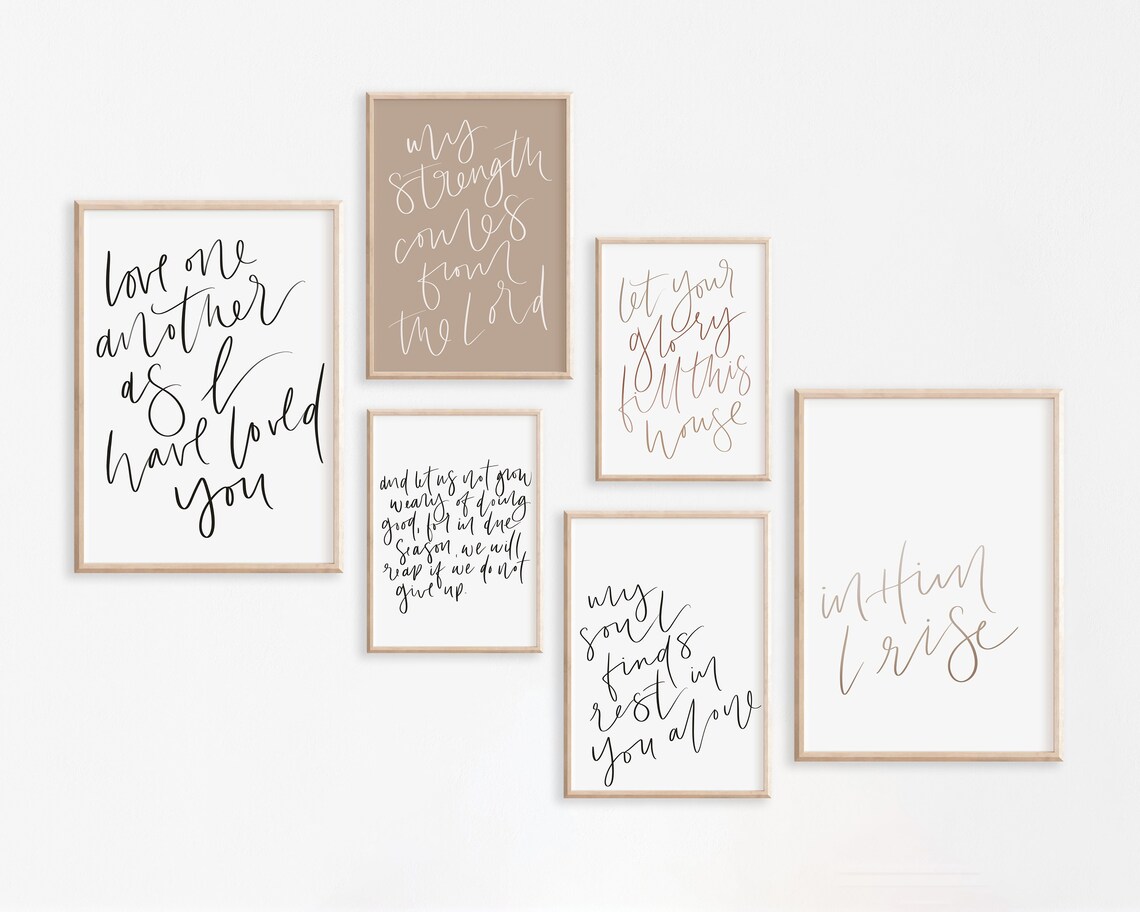Hand Lettered Bible Verse Wall Art Set, Neutral Bible Verse Gallery ...
