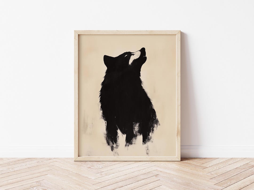 Howling Wolf Wall Art, Abstract Wolf Print, Black Wolf Art, Forest ...