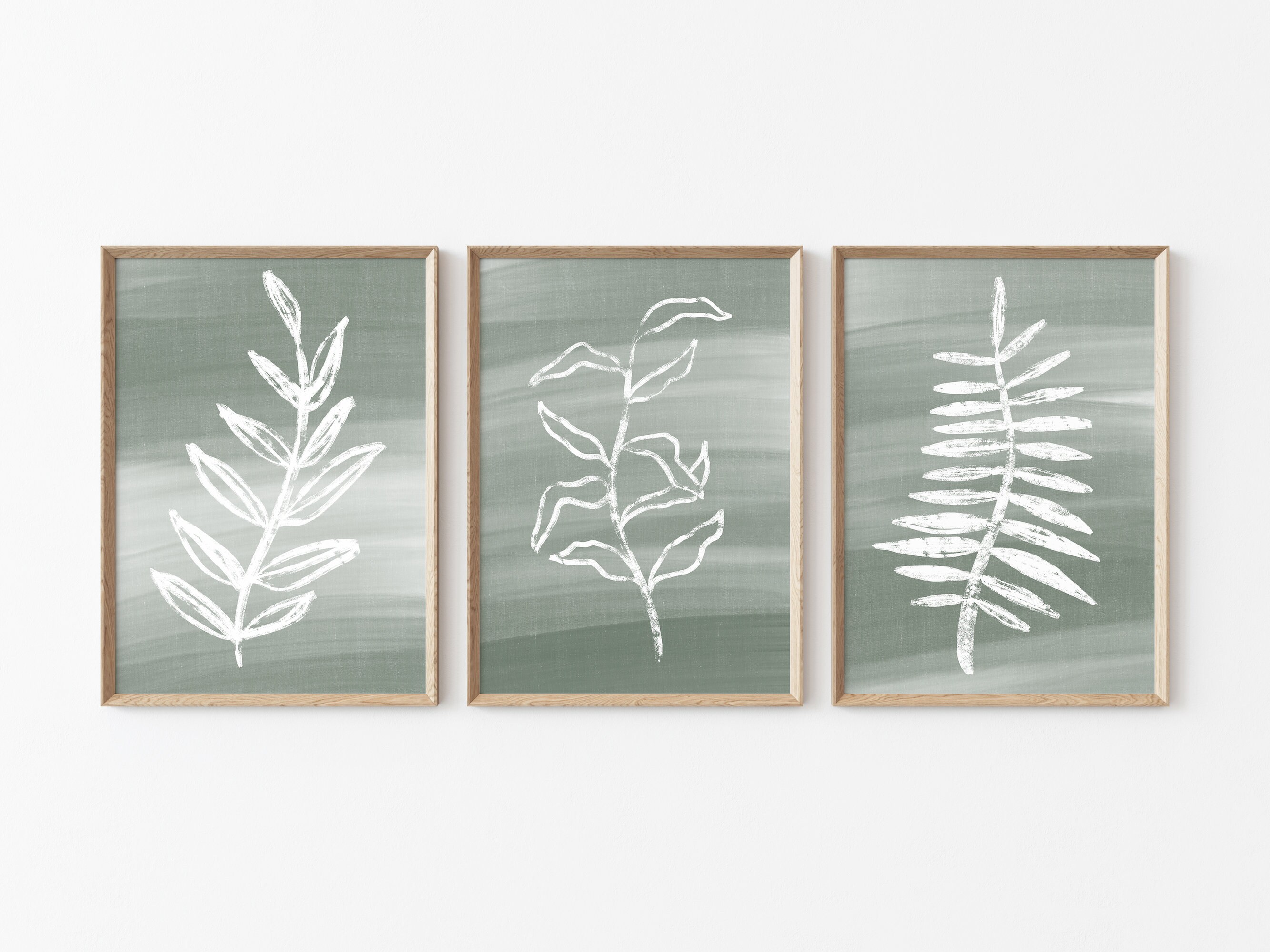 Set of 3 Green Botanical Prints Digital Botanical Prints - Etsy