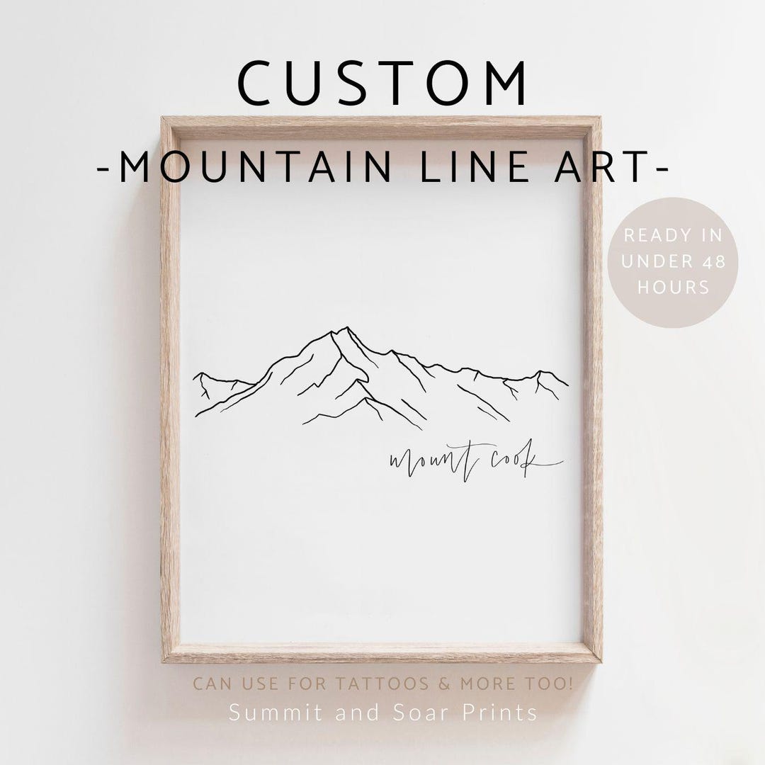 Custom Mountain Line Art Print, Mountain Wall Art, Custom Mountain ...
