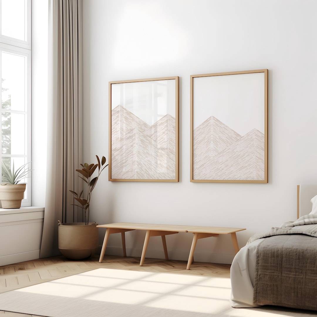 Neutral Mountain Art Set of 2, Scandinavian Mountain Wall Art, Neutral ...