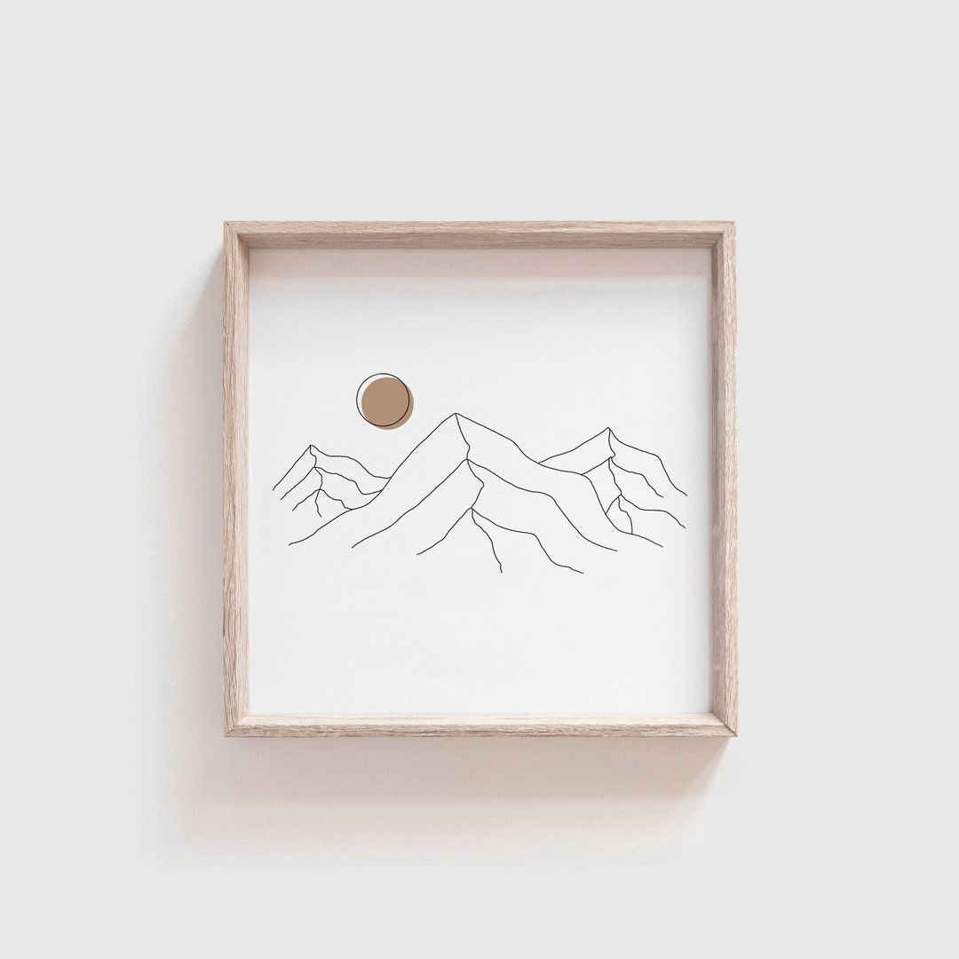 Berg und Sonne Line Art Berg Print Quadrat Berg Line Art - Etsy.de