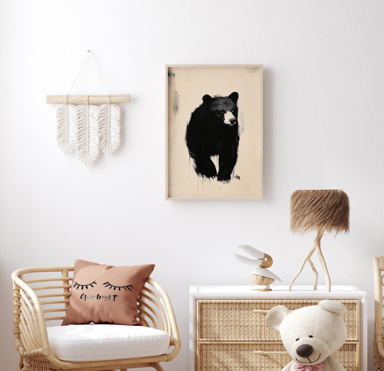 Black Bear Abstract Wall Art, Bear Digital Print, Woodland Animal Print ...