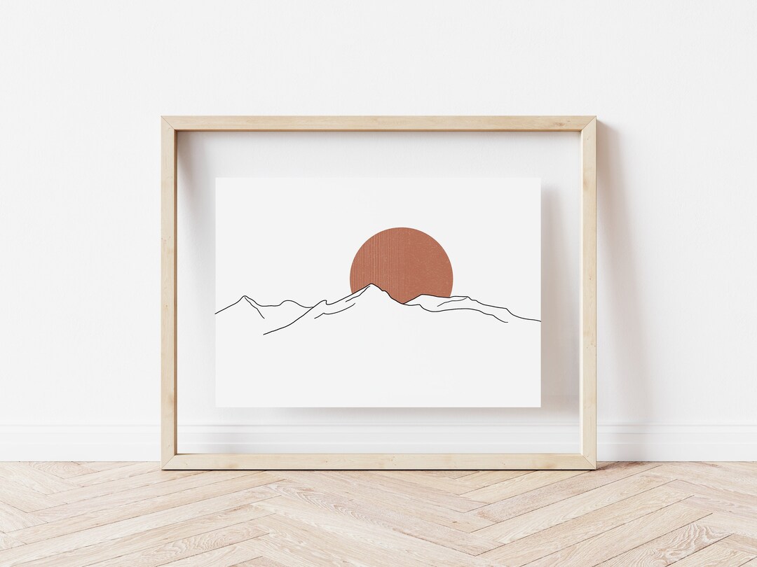 Mountain Sun Line Art | Minimalist Mountain Line Art | Mountain and Sun ...