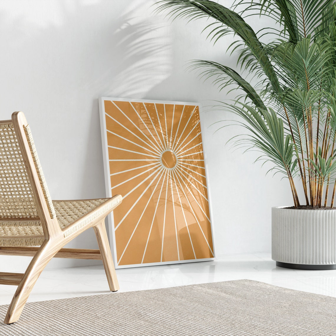 Yellow Sun Print, Abstract Sun Wall Art, Mid Century Modern Wall Art ...