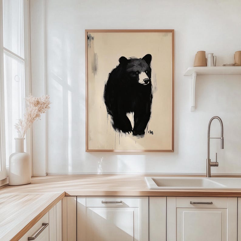 Black Bear Abstract Wall Art, Bear Digital Print, Woodland Animal Print ...