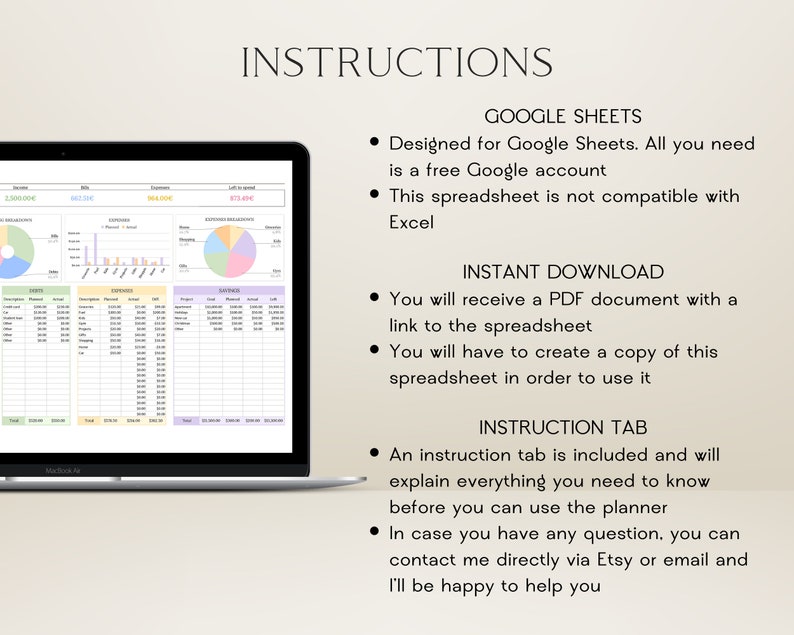 MONTHLY BUDGET SPREADSHEET Pastel |financial Planner, Google Sheets ...