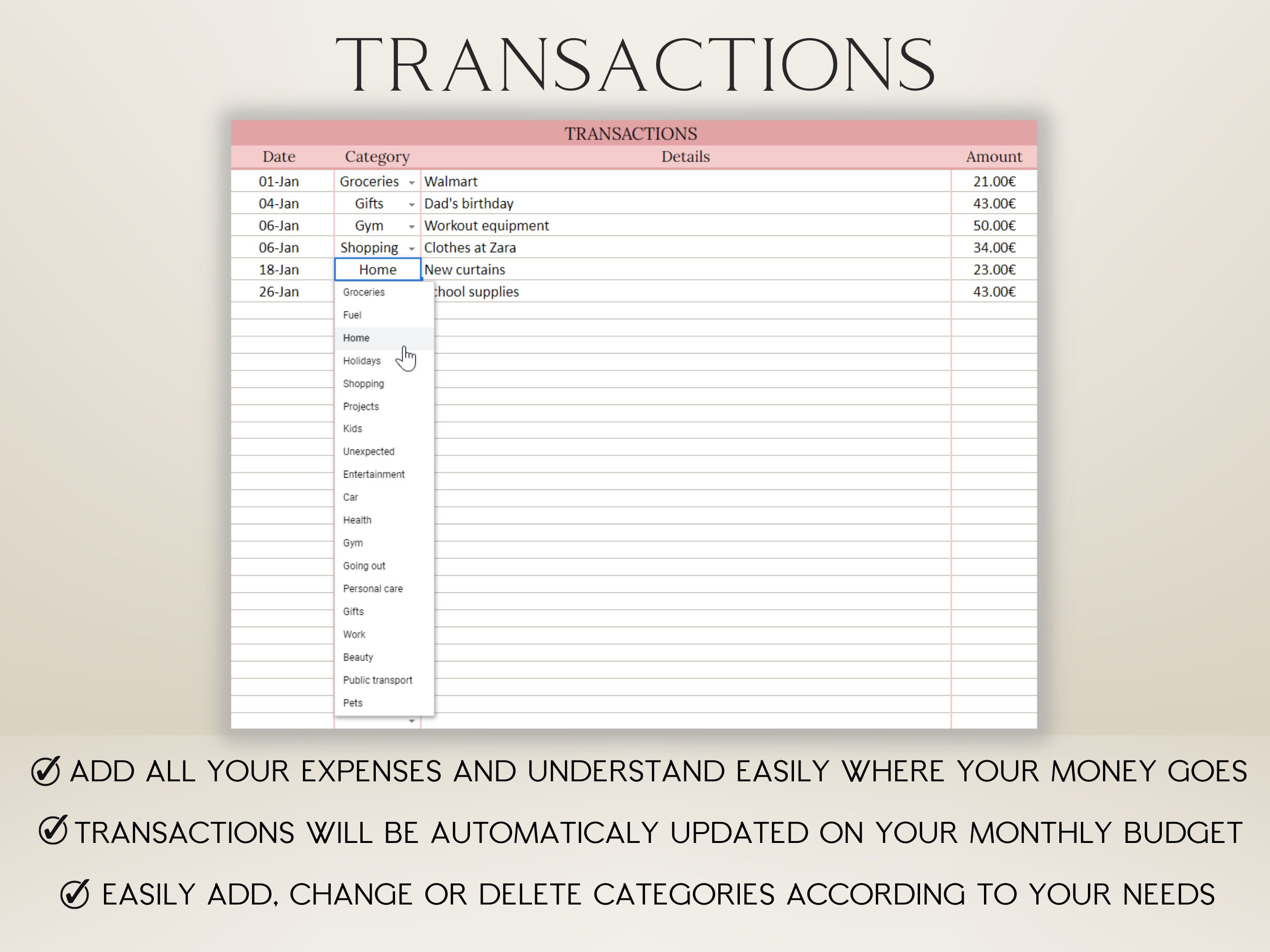 MONTHLY BUDGET SPREADSHEET Pink |financial Planner, Google Sheets ...