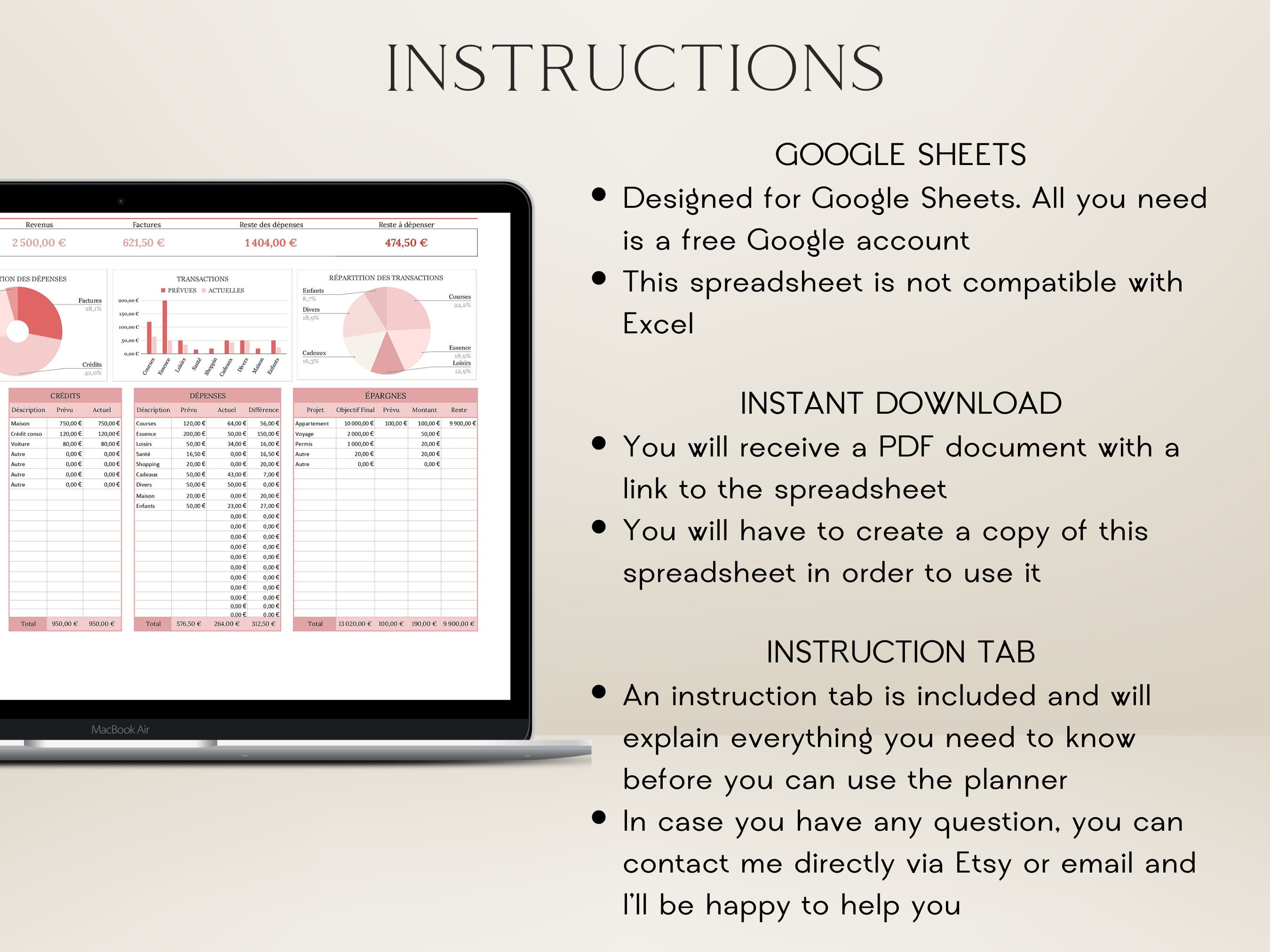 MONTHLY BUDGET SPREADSHEET Pink financial Planner Google - Etsy