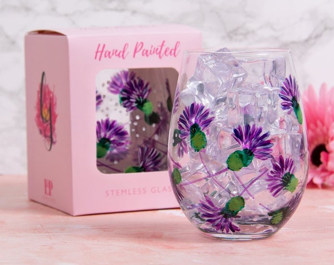 Stemless Gin Glass 500ml Hand Painted Copa Thistle Flowers Design ...