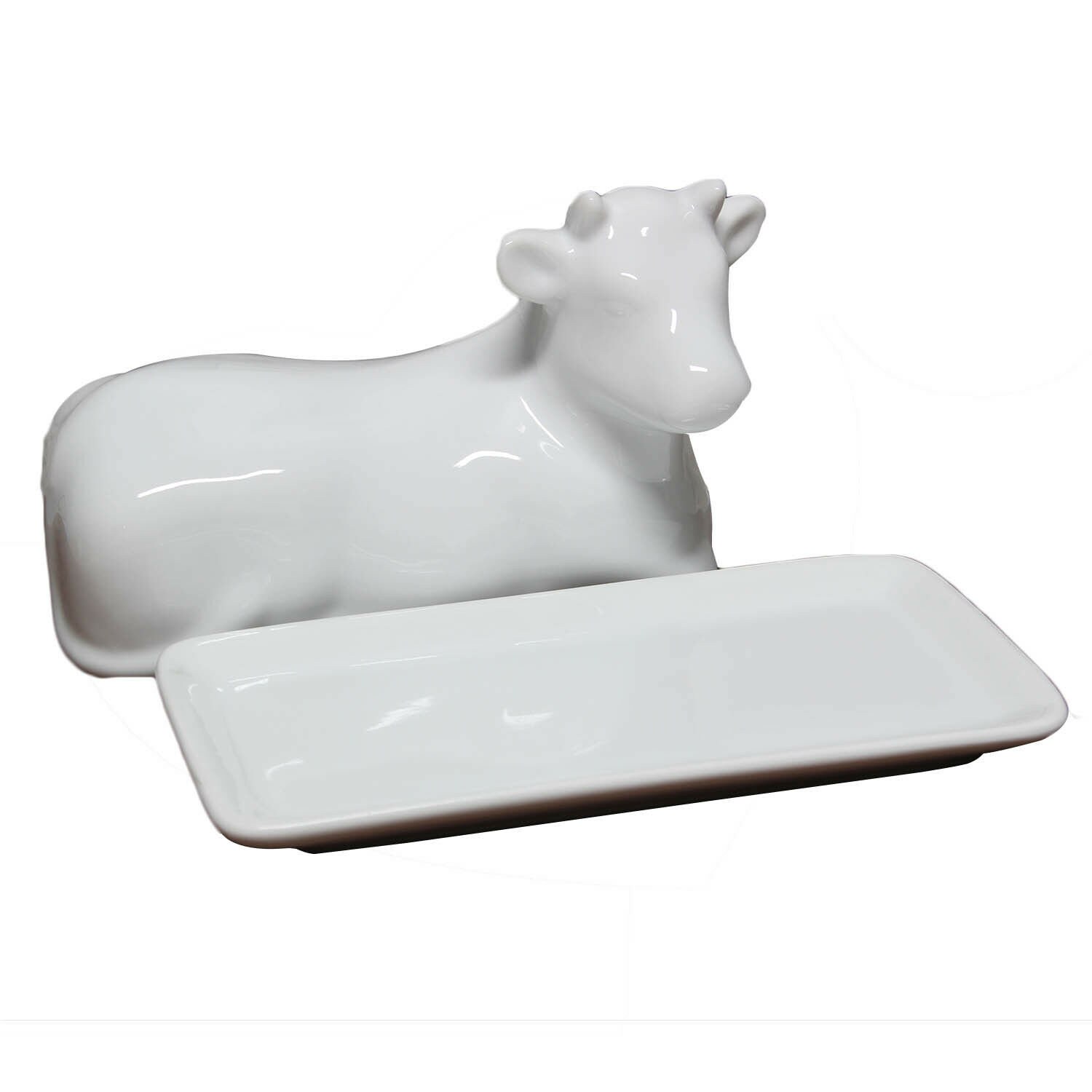 Traditional Porcelain Cow Belly Shape Covered Butter Dish W 18 X D 10 X ...