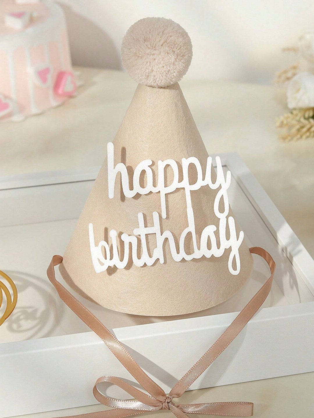 Kids Birthday Hat | Beige | Simple Modern Baby Birthday Party - Etsy