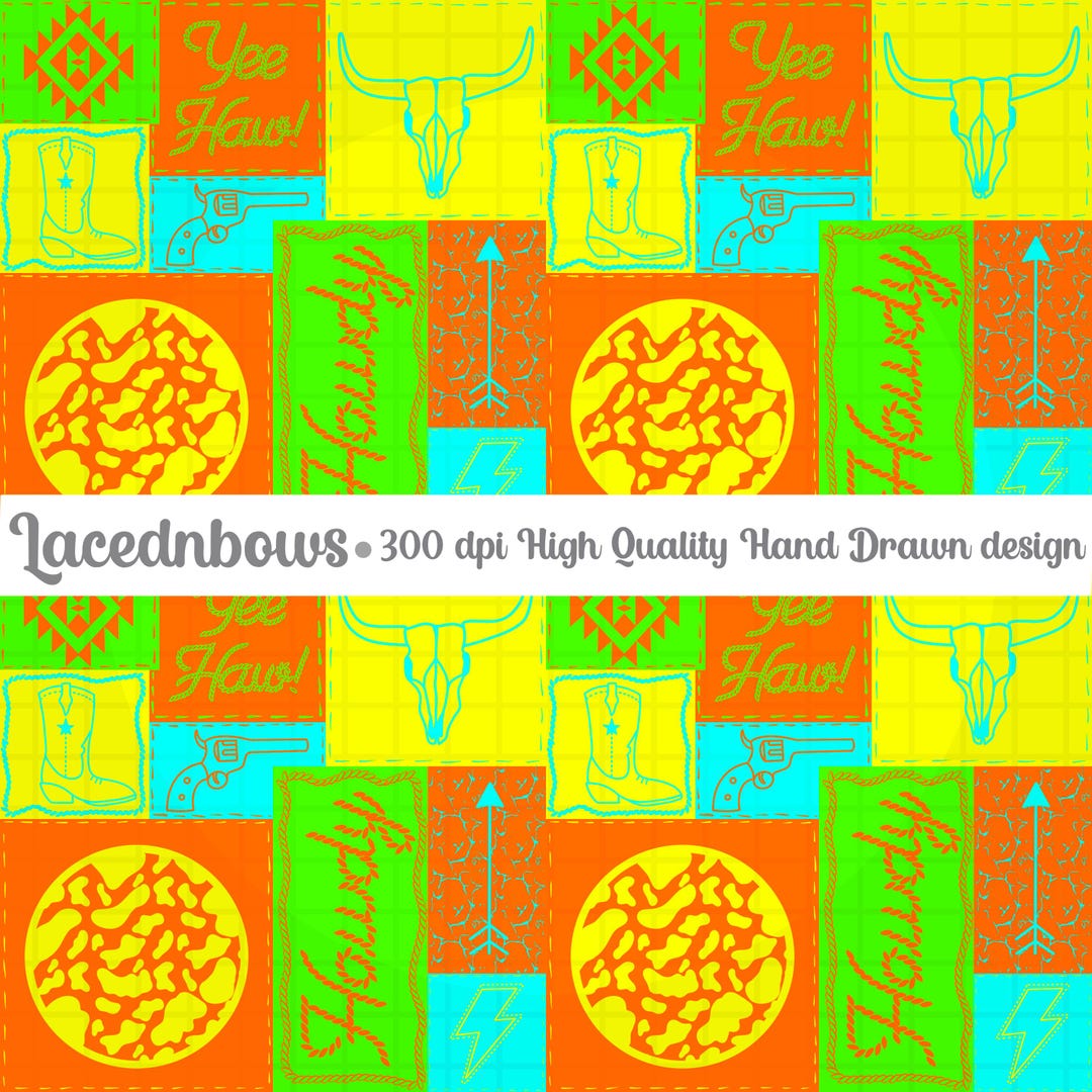 Neon Cowboy Patchwork Seamless Pattern Png Digital Design 300 Dpi ...