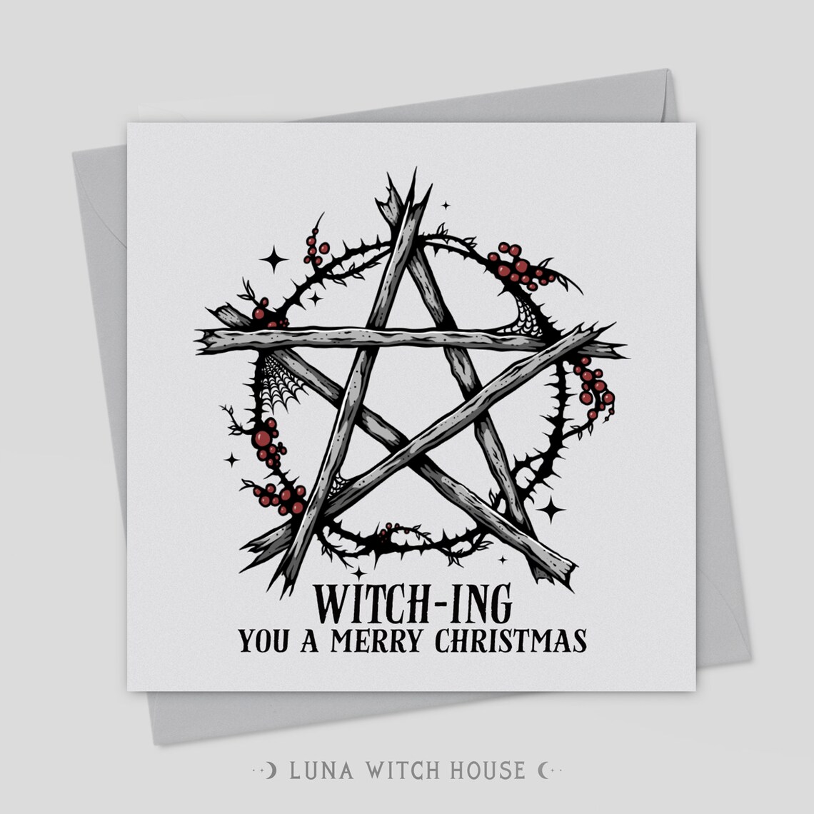 Witchy Christmas Card - Gothic Pentacle Wreath Design - Etsy