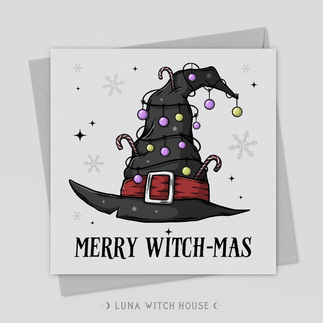 Merry Witchmas - Gothic Witchy Christmas Card, Witches Hat Christmas ...