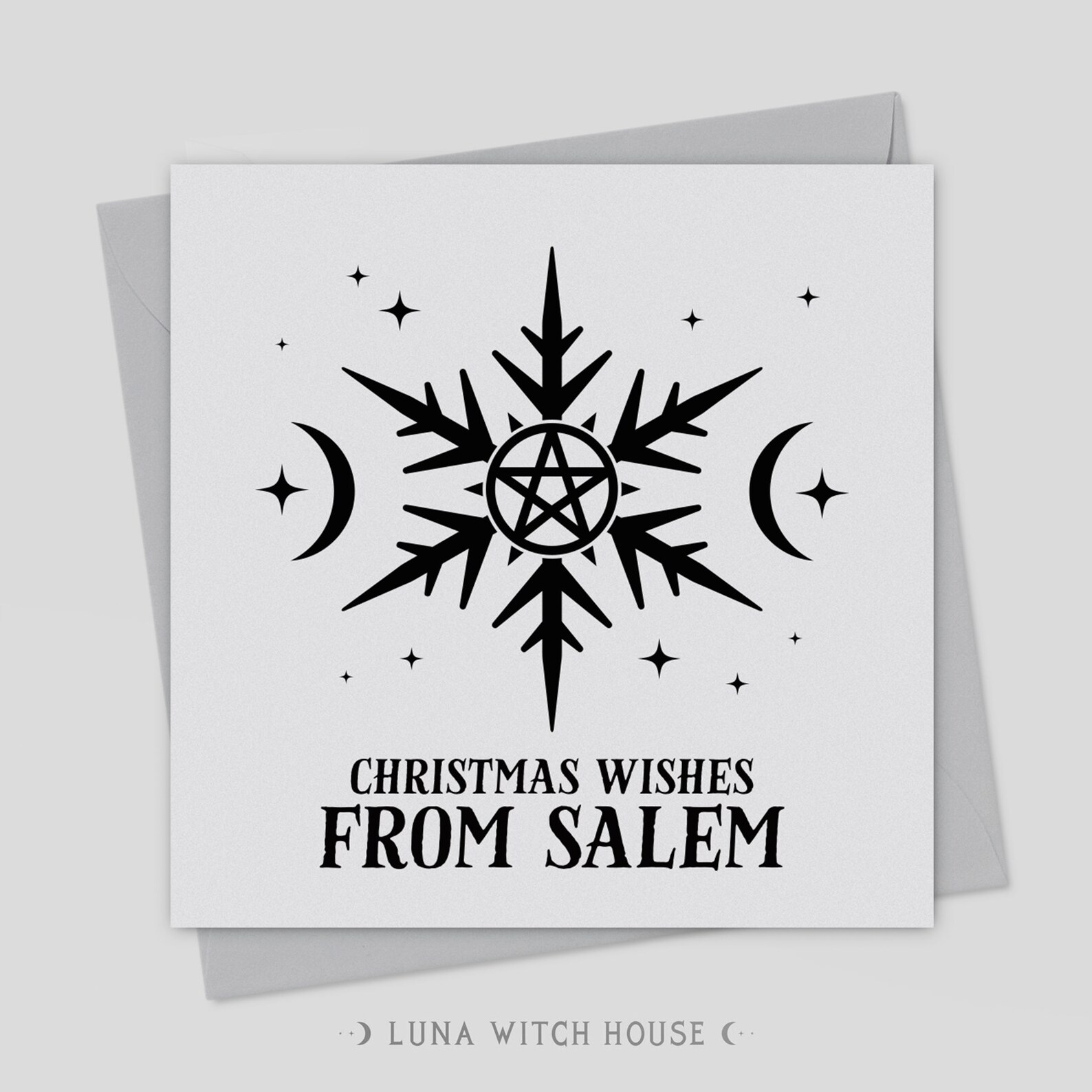 Salem Gothic Christmas Card - Witchy Pentacle Snowflake Art - Etsy