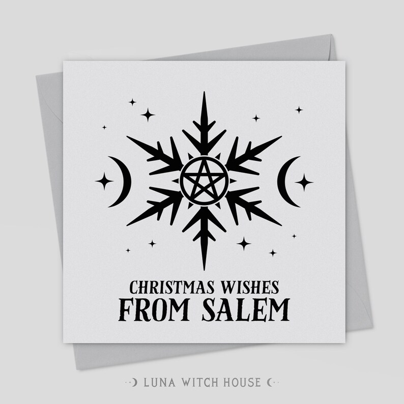 Salem Gothic Christmas Card - Witchy Pentacle Snowflake Art - Etsy