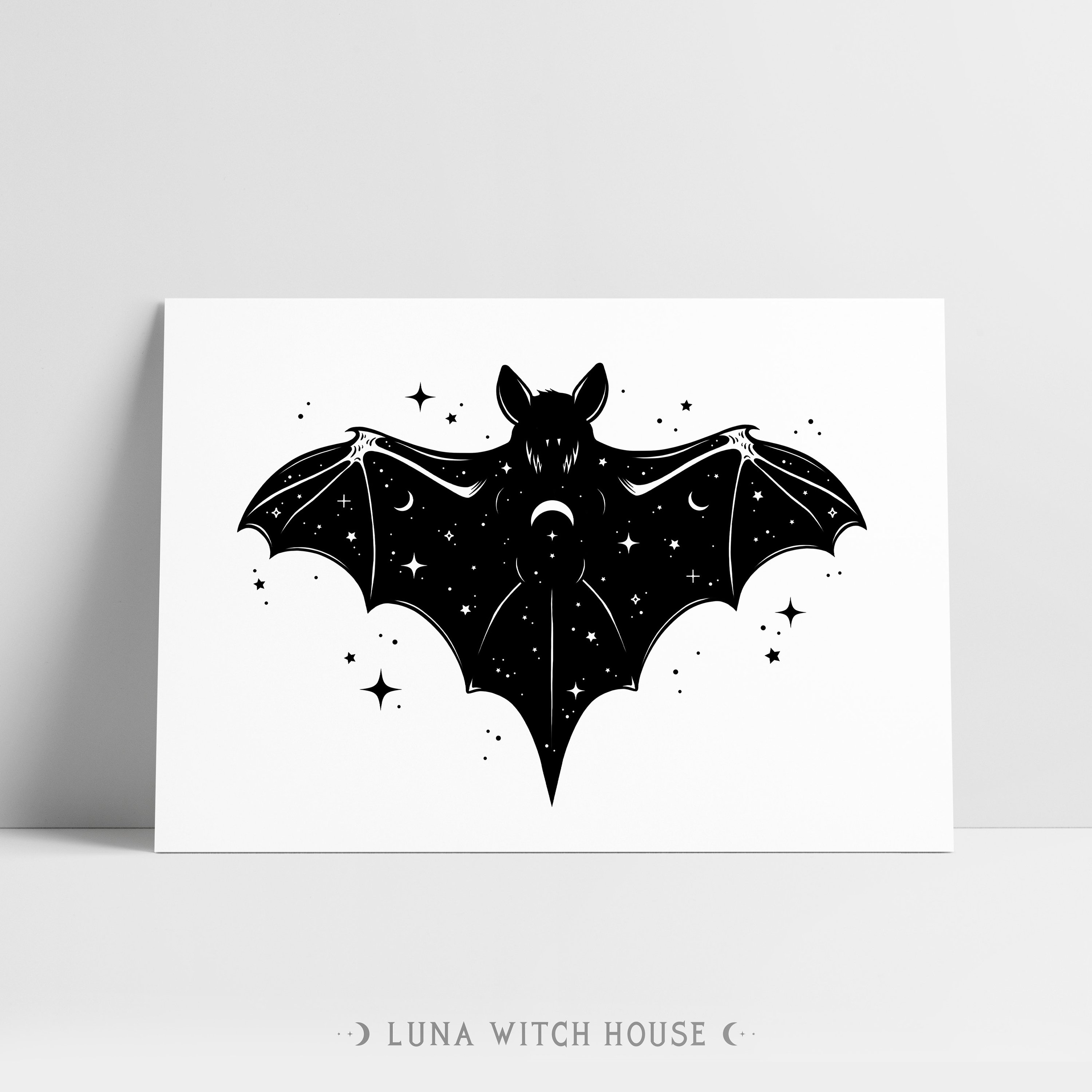 Starry Night Bat Print Witch Art Print, Witch Home Decor, Art Print ...