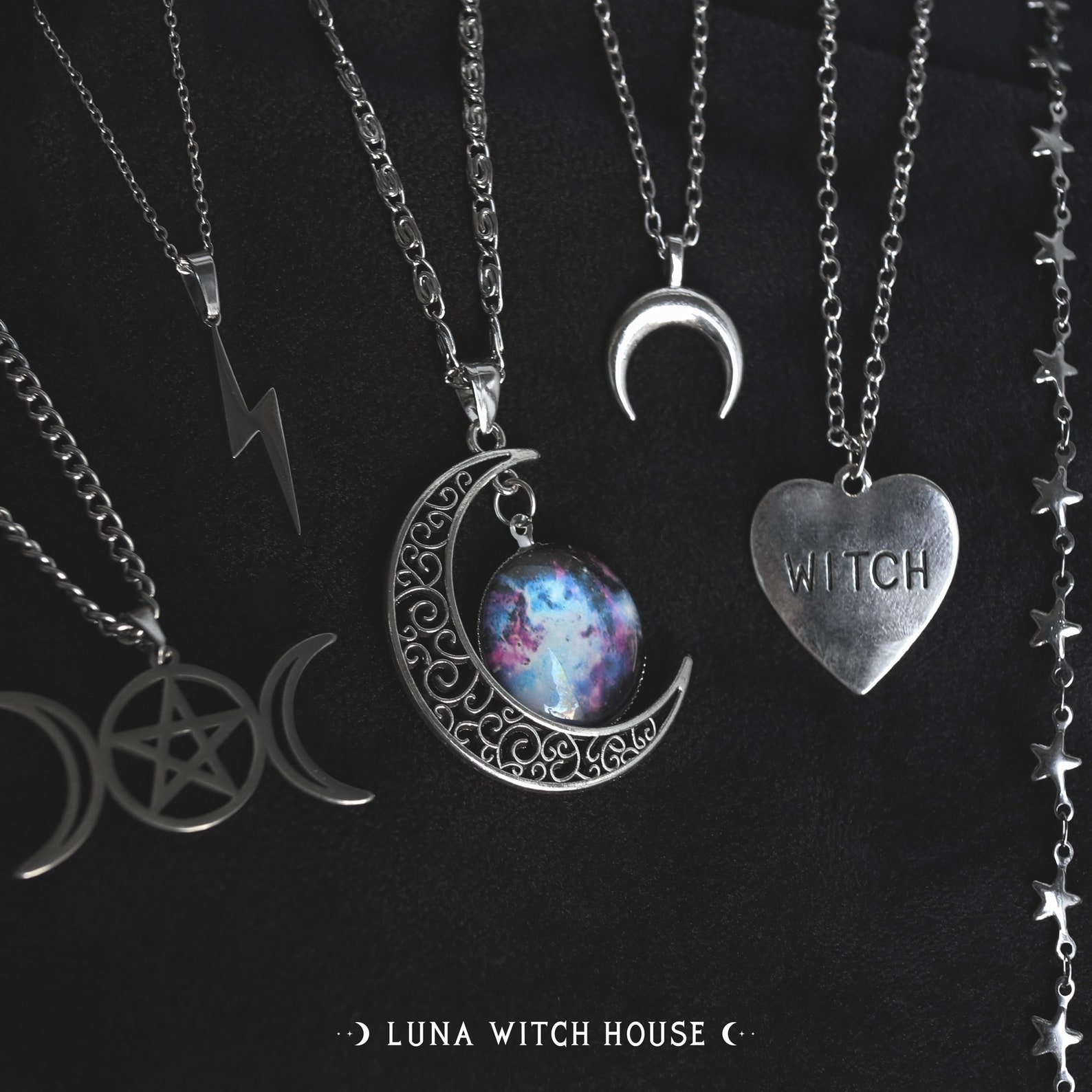 Crescent Moon Necklace Moon Jewellery, Witch Necklace, Gift for Witch ...