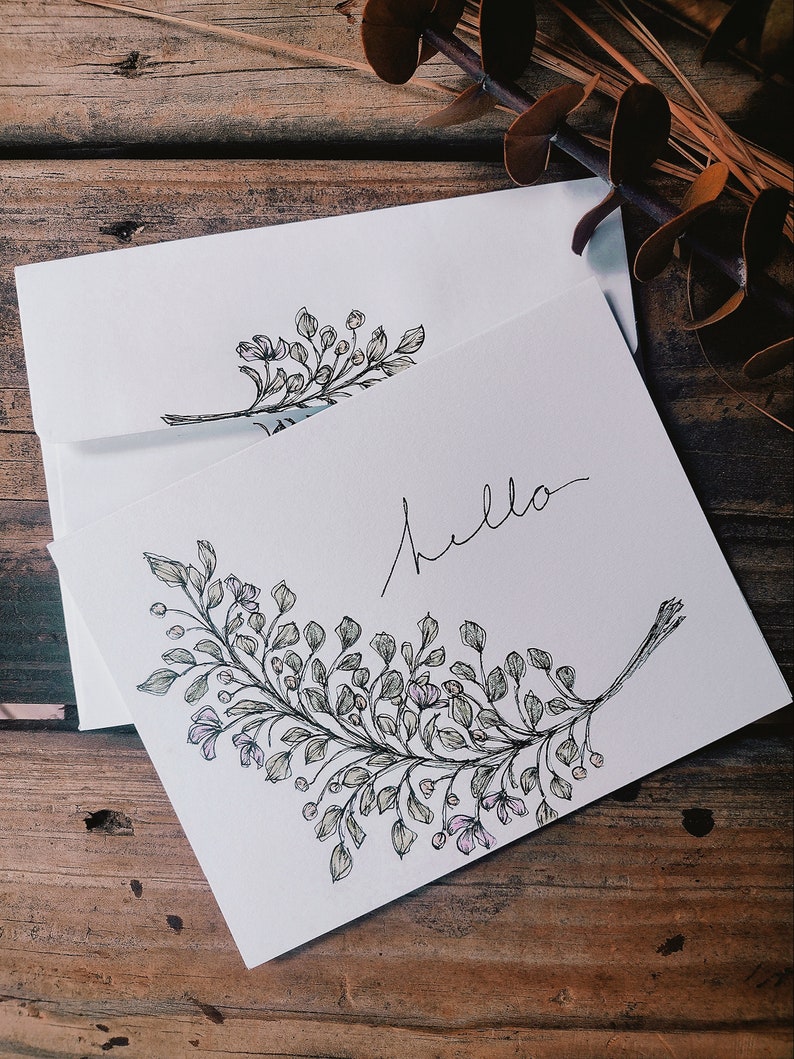 Hello Greeting Card Set, Hand-drawn 4x6 With Blank Inside Thoughtful ...