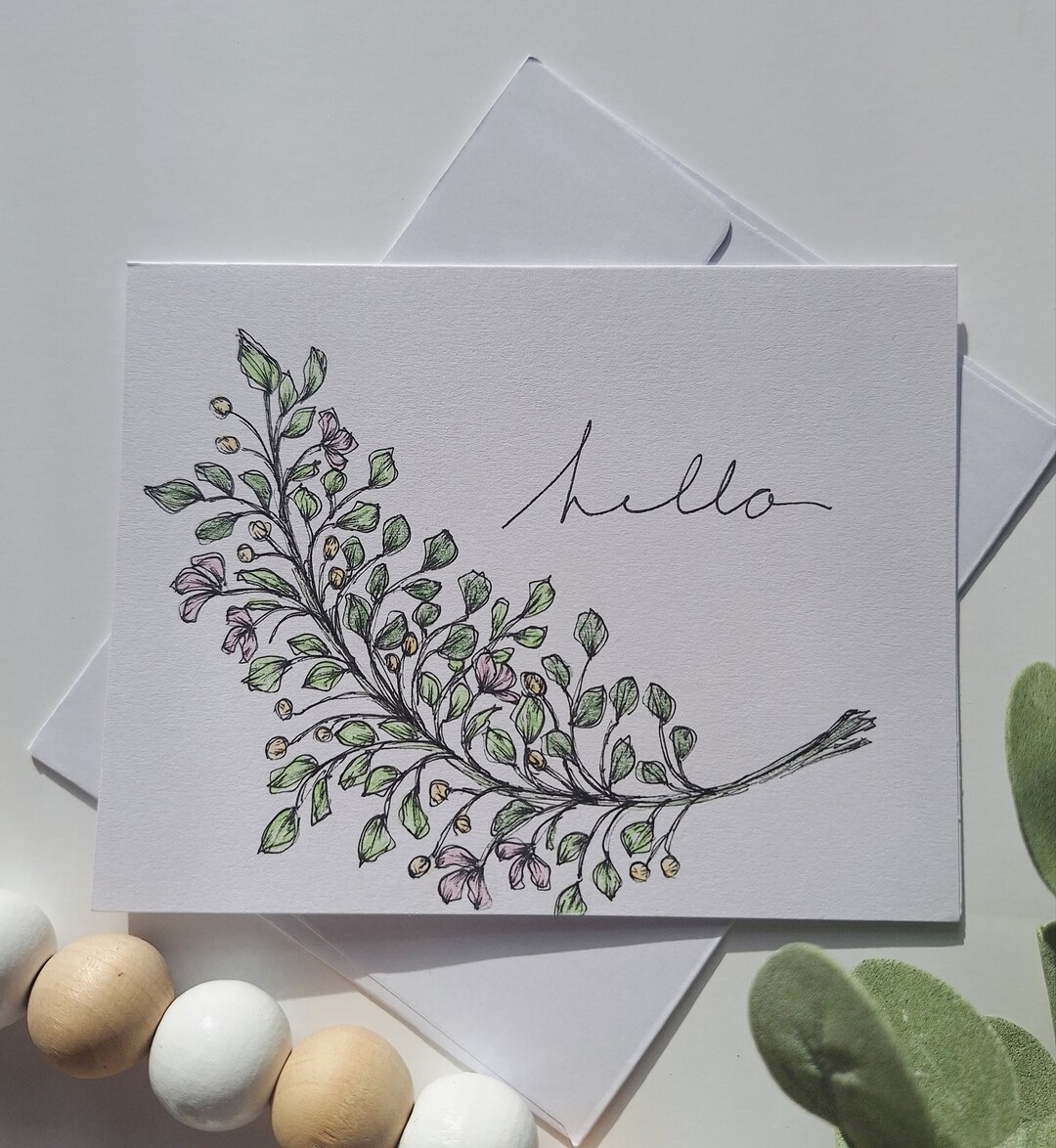 Hello Greeting Card Set, Hand-drawn, 4x6" With Blank Inside, Envelope ...