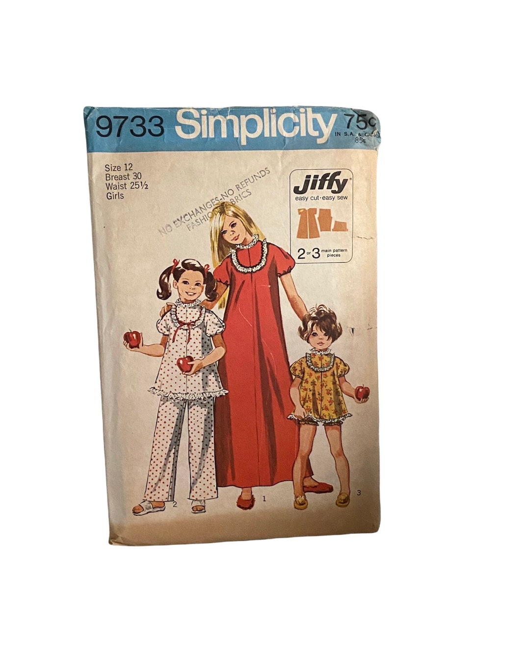 1971 Simplicity Sewing Pattern 9733 Nightgown, Pajamas, Baby Doll ...