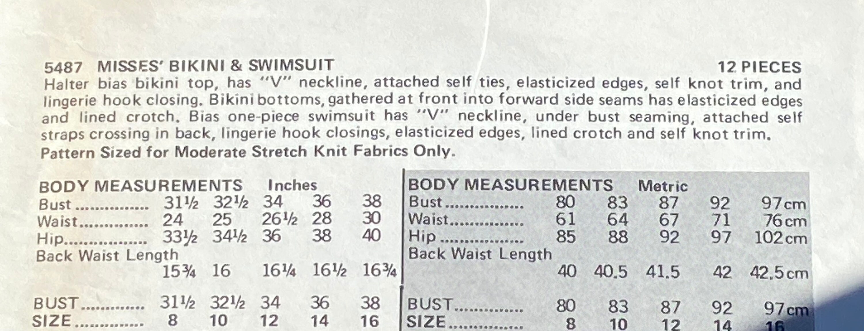 1970's Butterick Sewing Pattern 5487 Size 10 Misses' Bikini & One Piece ...