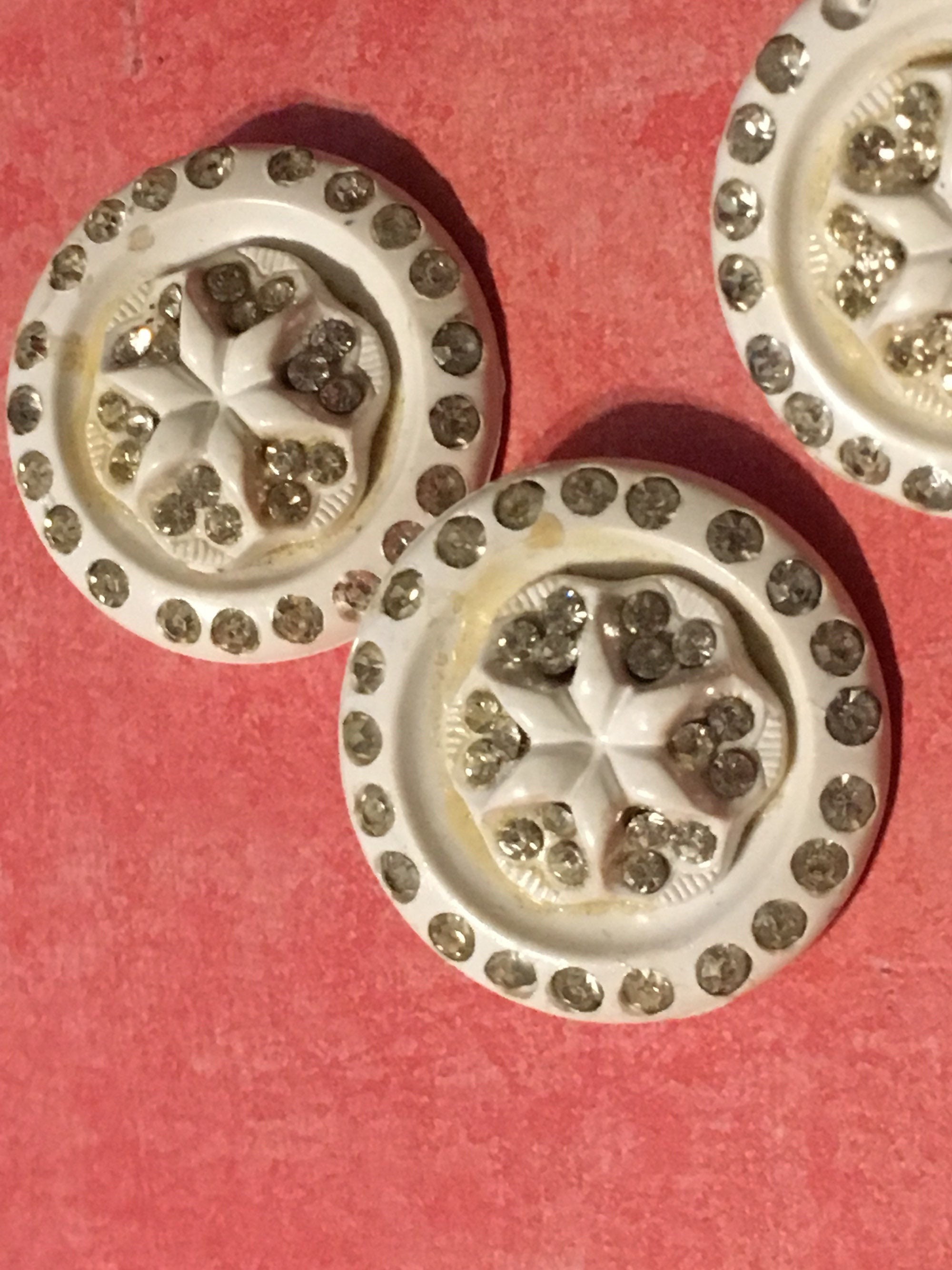 5 Vintage White Rhinestone Buttons, Large White Round Buttons, Shiny ...
