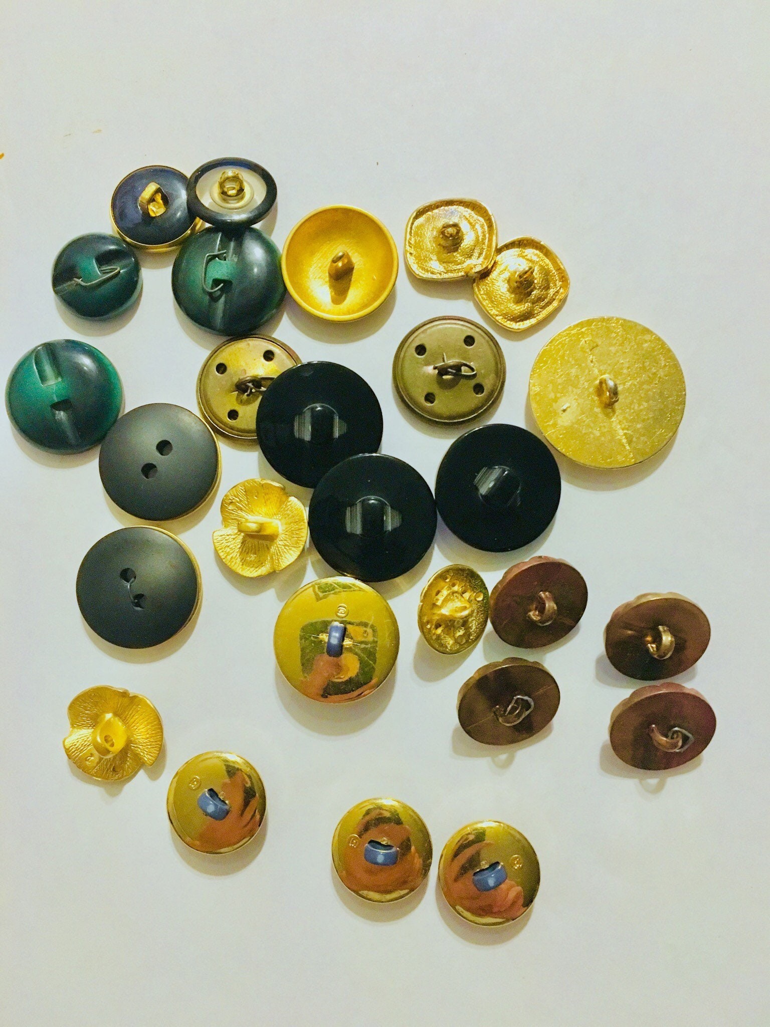 28 Vintage Gold and Green Buttons, Assorted Round Buttons, Sewing ...