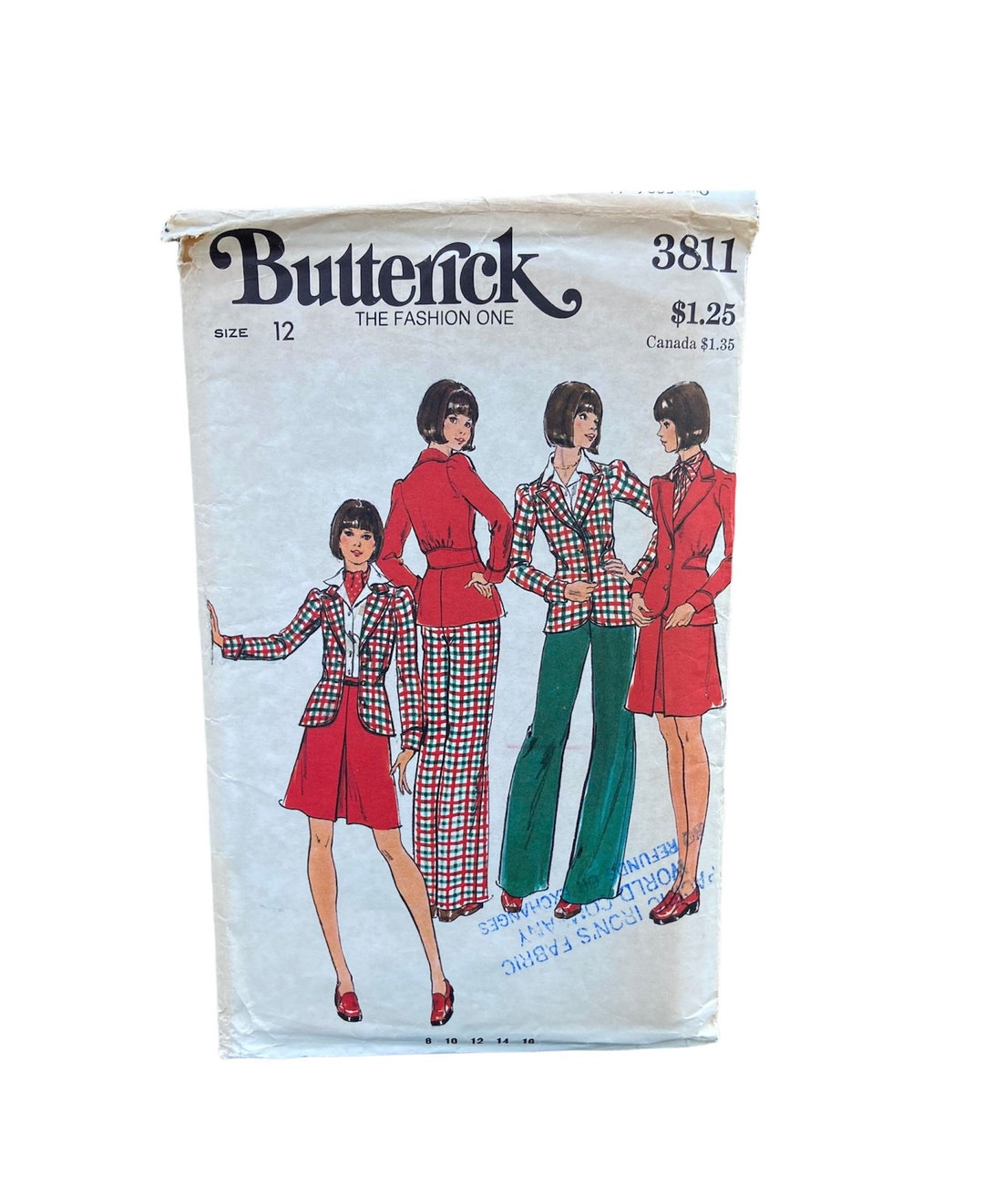 Vintage 1970s Butterick Sewing Pattern 3811 Misses Size 12 Jacket ...