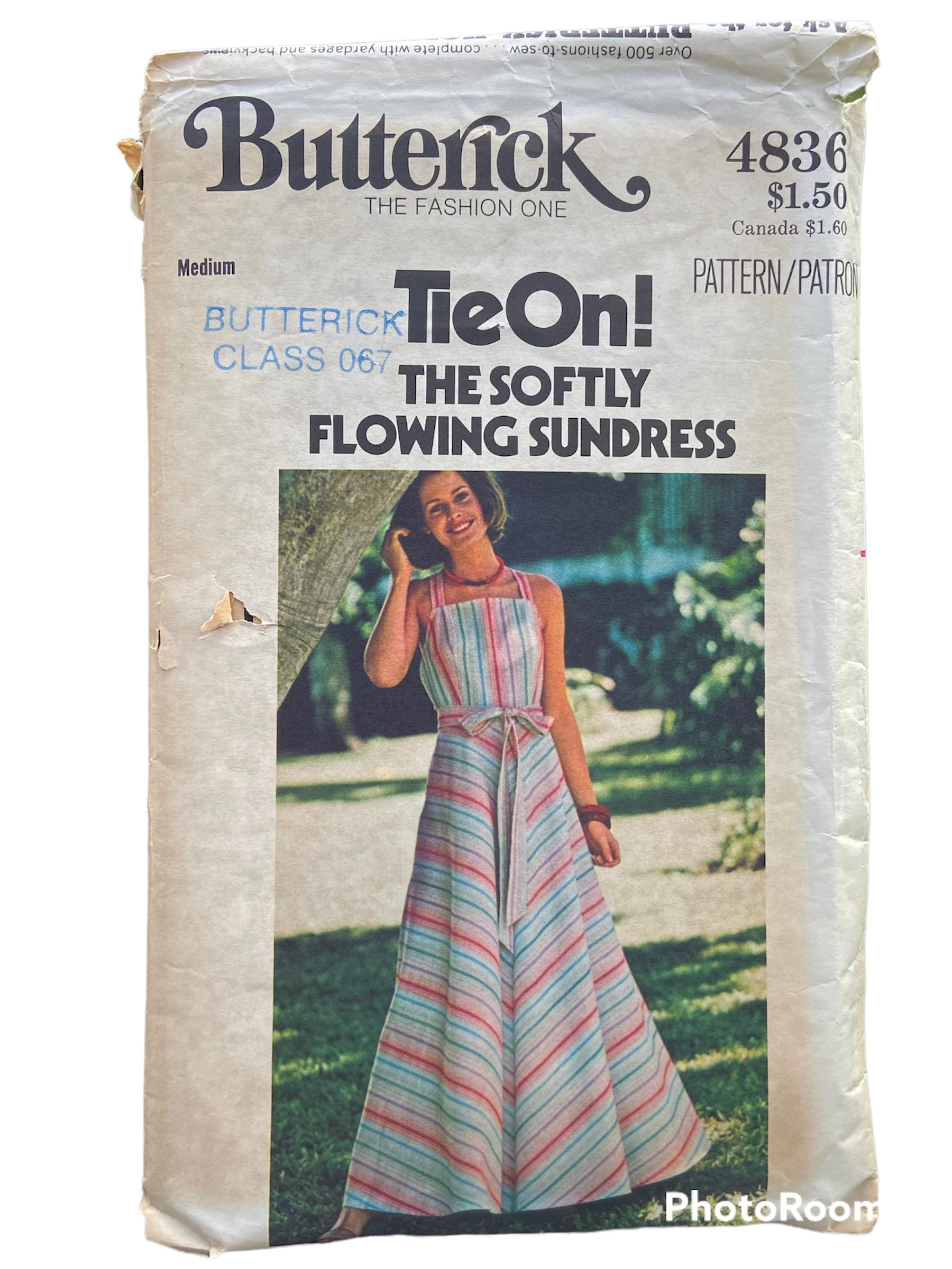 Butterick 4836 1970s Wrapped Sundress Wrapped Maxi Dress Size Medium ...