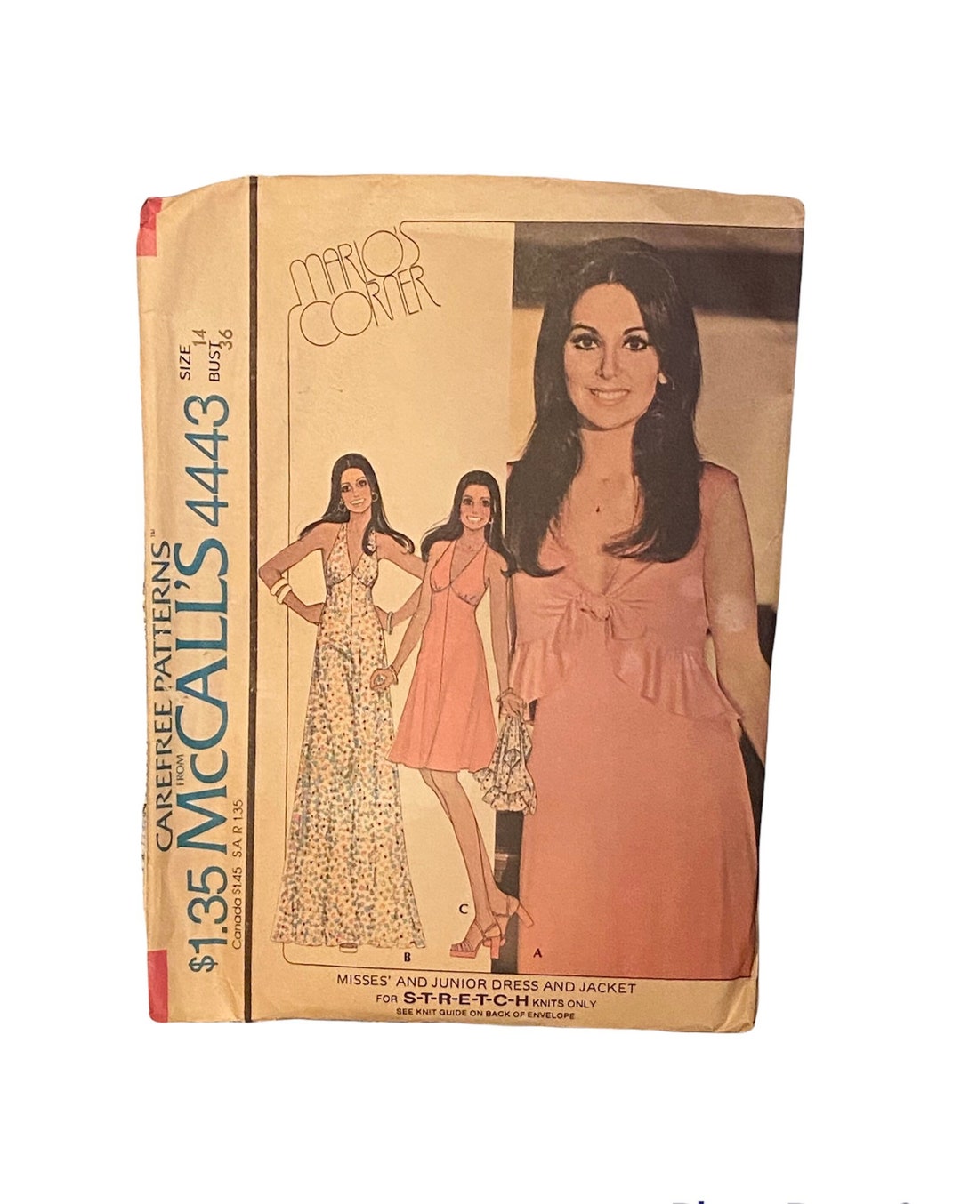 Marlo Thomas 1975 Mccall's 4443 Sewing Pattern Sz 14 Marlo's Corner ...