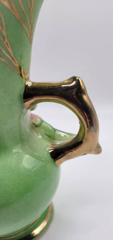 Vintage Green Vase With Raised Gold Floral Design - Etsy