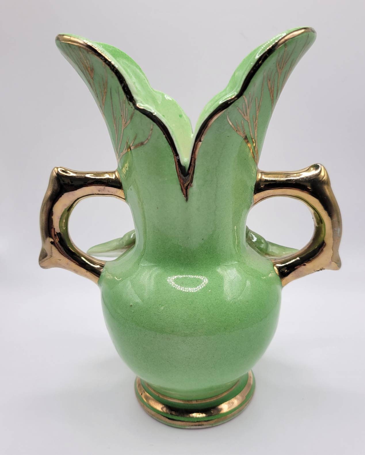Vintage Green Vase With Raised Gold Floral Design - Etsy