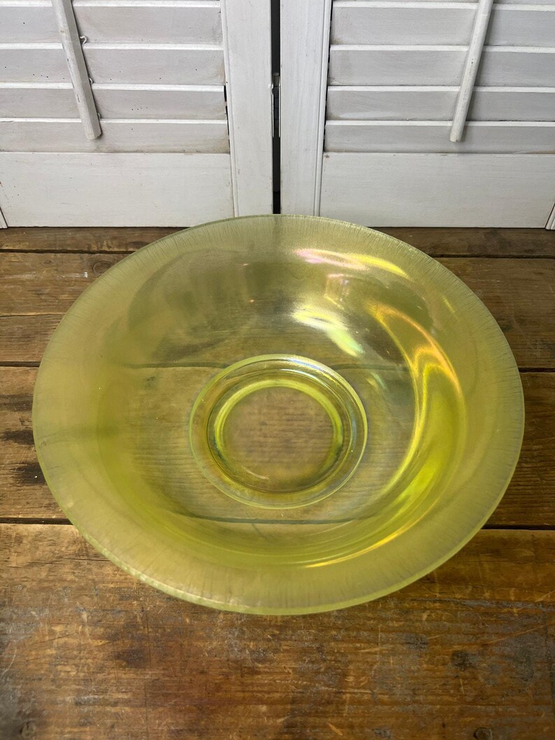 Antique Iridescent Vaseline Stretch Glass 10” Bowl / Uranium Glass Bowl ...