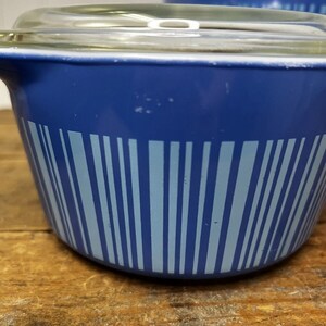 Vintage Pyrex Barcode Blue Stripes MCM 475 474 473 Casserole Dish With ...
