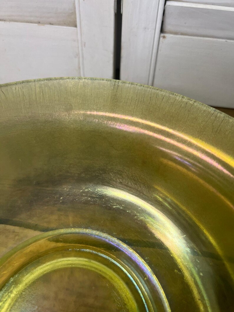 Antique Iridescent Vaseline Stretch Glass 10” Bowl / Uranium Glass Bowl ...