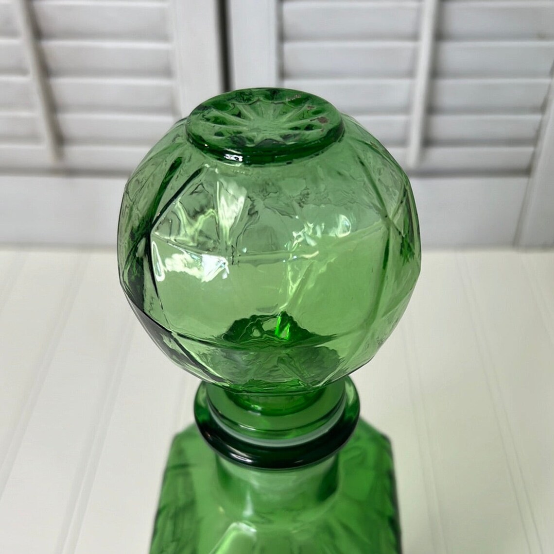 Vintage Green Glass Decanter - Etsy